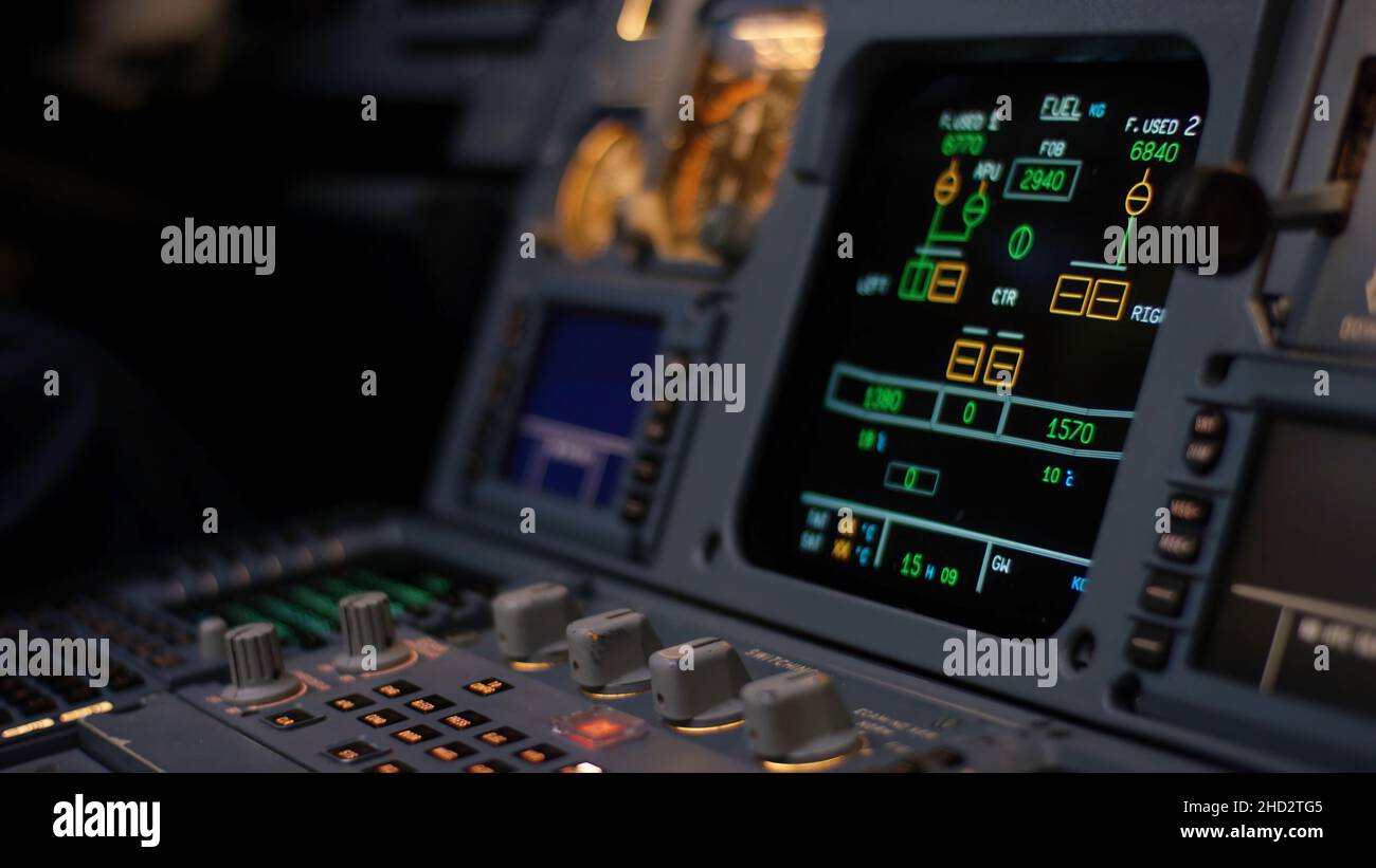 Autopilot control element of an airliner. Panel of switches on an ...