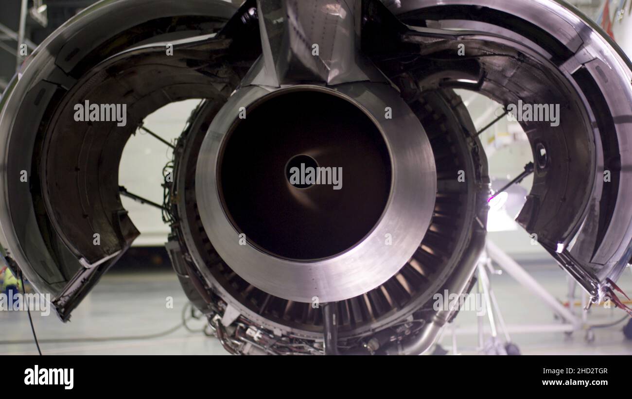 Engine of the airplane under heavy maintenance. Aircraft maintenance ...
