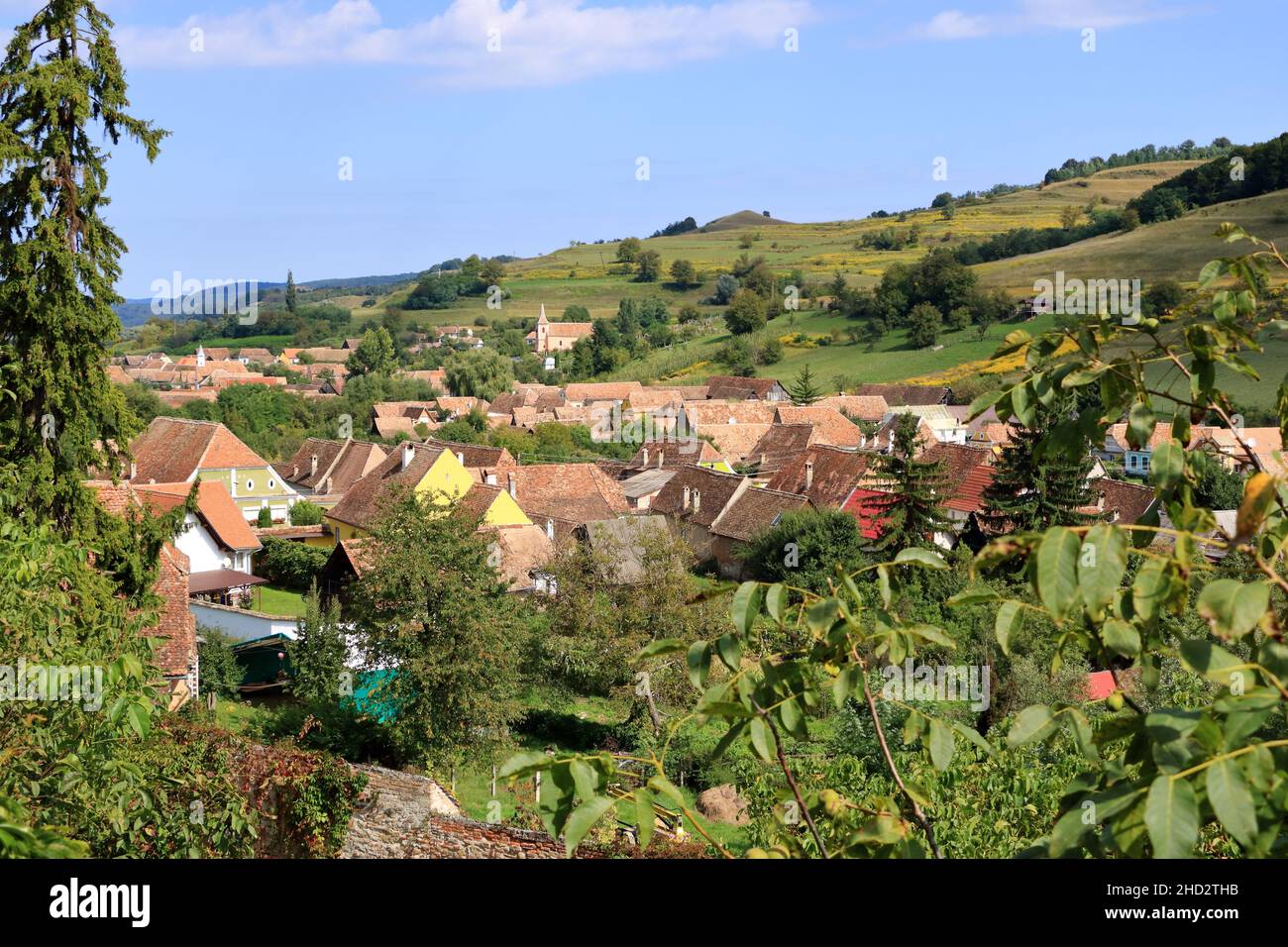 Village of Biertan, (Birthälm) and surrounding landscape, Sibiu County ...