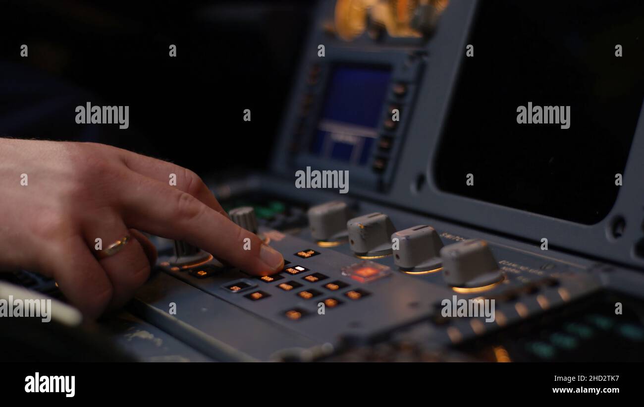 Autopilot control element of an airliner. Panel of switches on an ...