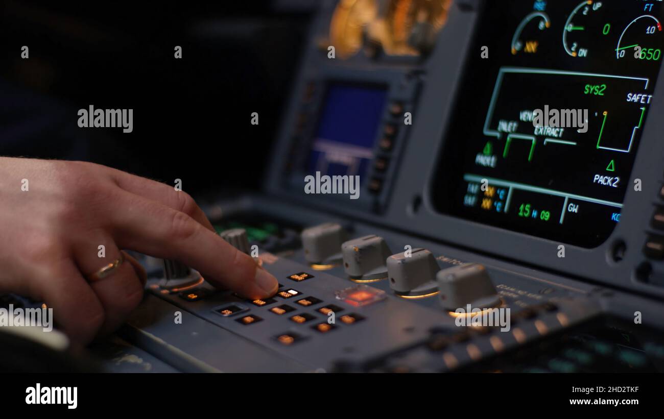 Autopilot control element of an airliner. Panel of switches on an ...