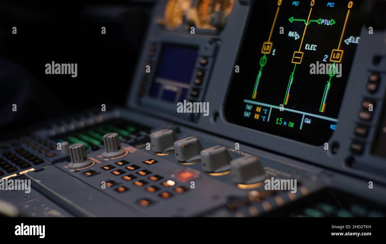 Autopilot control element of an airliner. Panel of switches on an ...