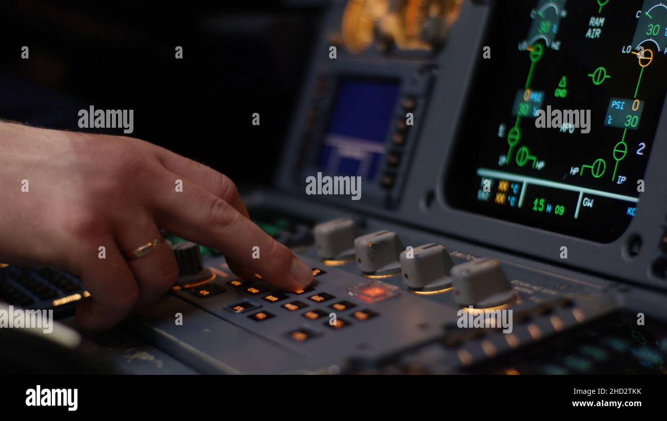 Autopilot control element of an airliner. Panel of switches on an ...