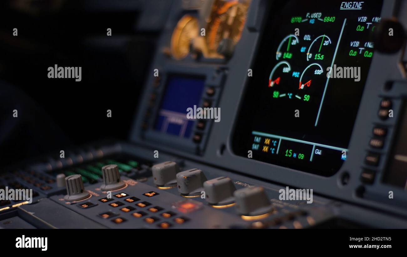 Autopilot control element of an airliner. Panel of switches on an ...