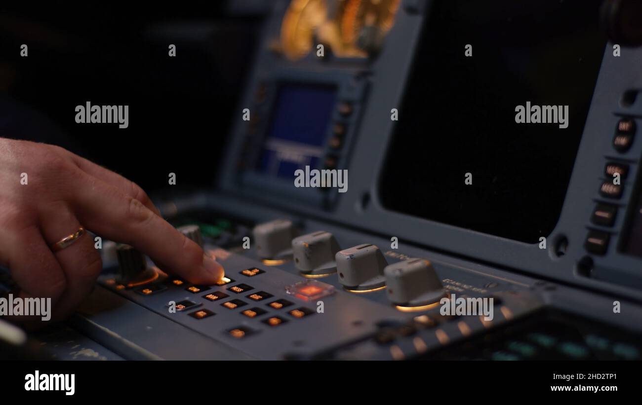 Autopilot control element of an airliner. Panel of switches on an ...
