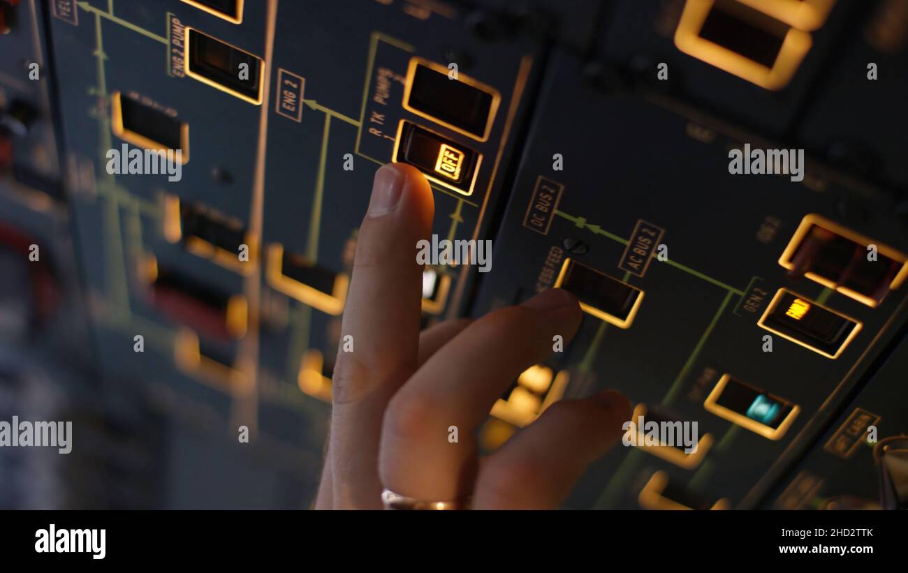 Autopilot control element of an airliner. Panel of switches on an ...