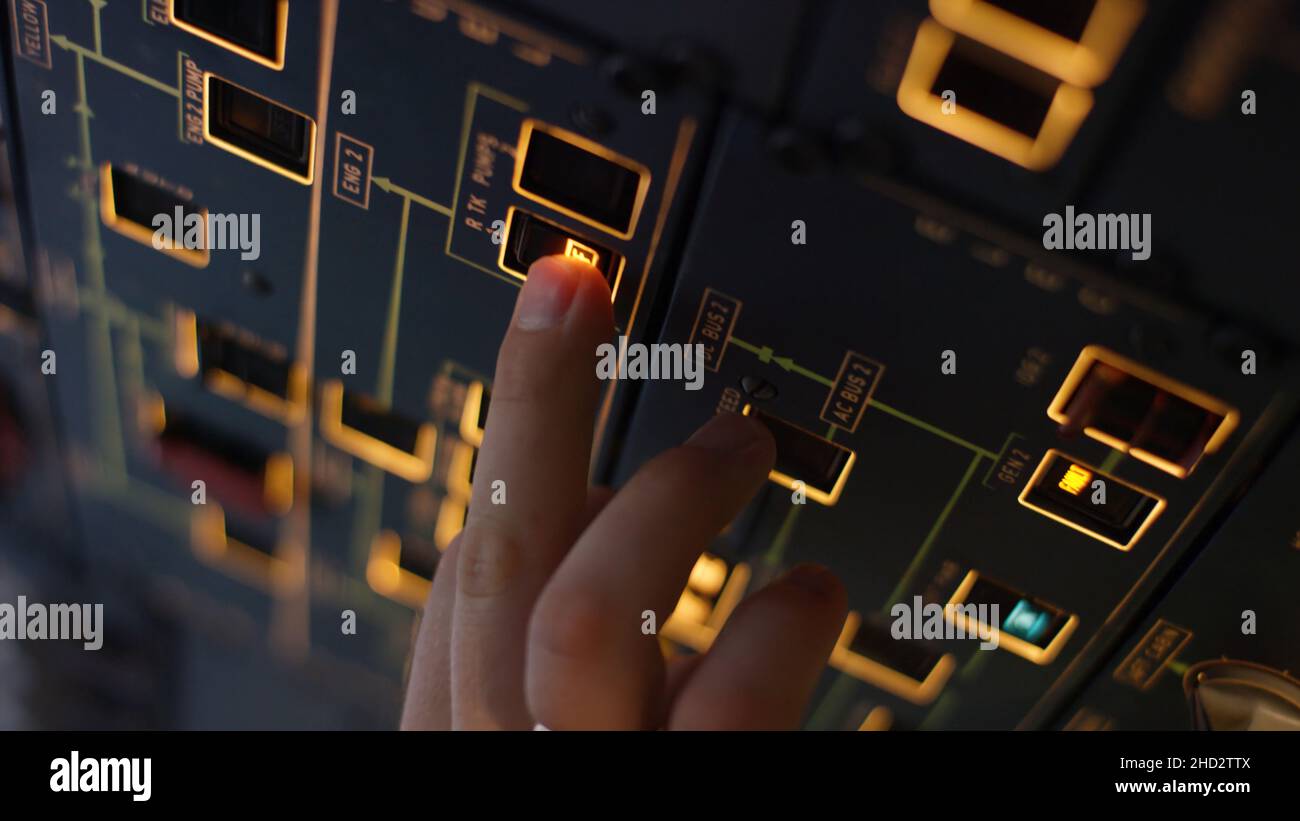 Autopilot control element of an airliner. Panel of switches on an ...