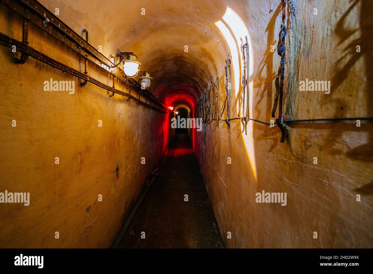 Tunnel of old underground communication. Subway or other construction ...