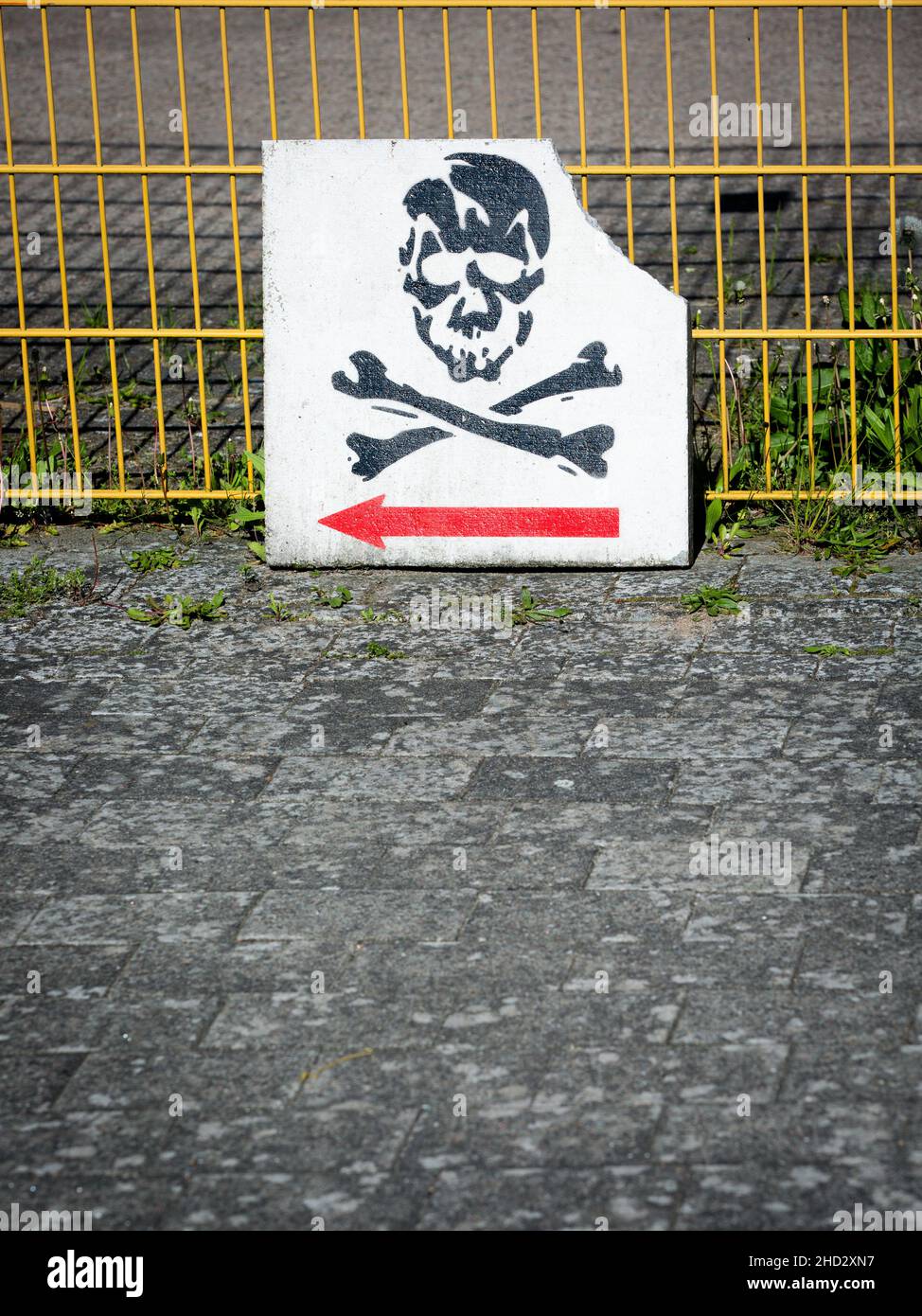 Sign With Skull ,Pirate Emblem And Directional Arrow On A Fence Stock ...