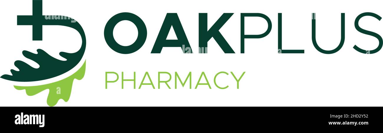 Modern simple design OAK PLUS PHARMACY logo design Stock Vector Image ...
