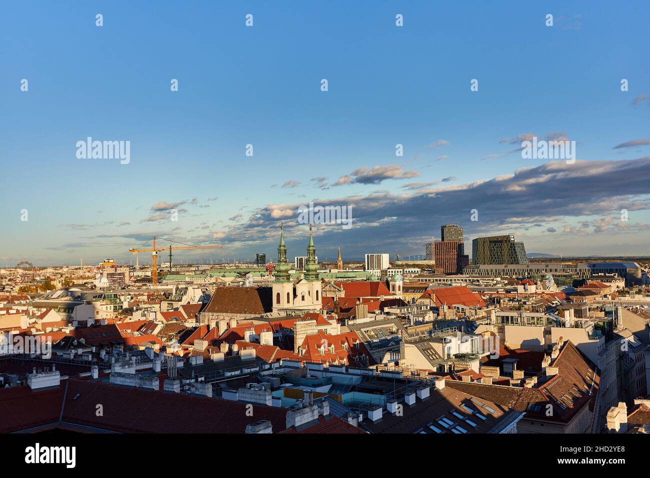 Aerial view over the rooftops of Vienna from the north tower of St ...