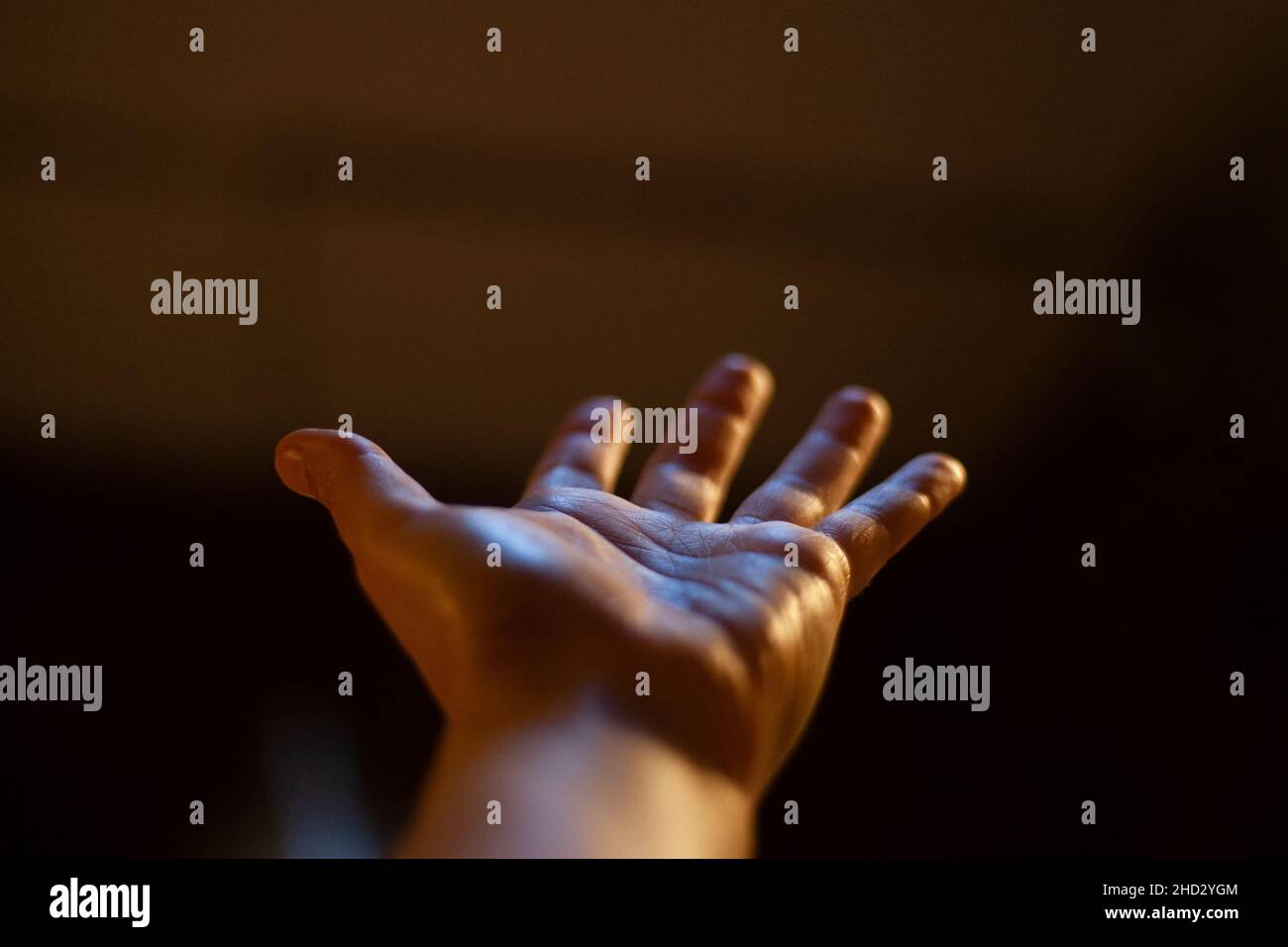 An open left hand. Palm of one hand Stock Photo - Alamy