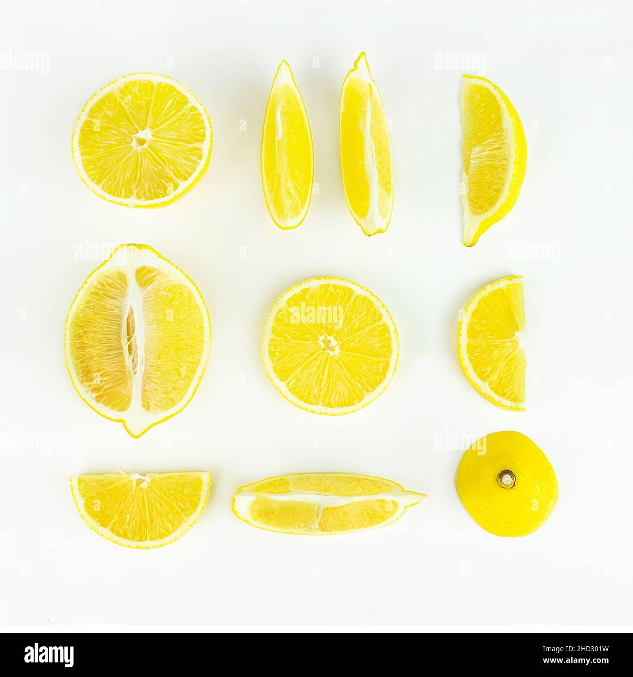 Creative layout made half of lemon, slide, piece on white background ...