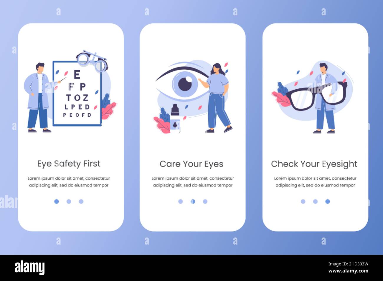 Flat ophthalmologist doctor with magnifier in hands check eyesight. Eye ...