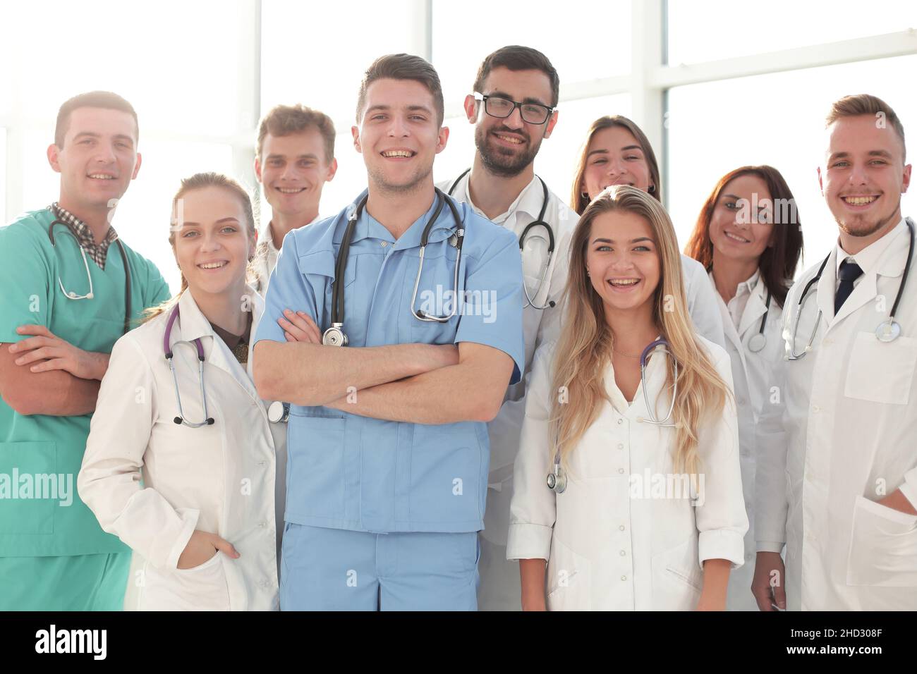 group of successful medical center professionals standing together ...