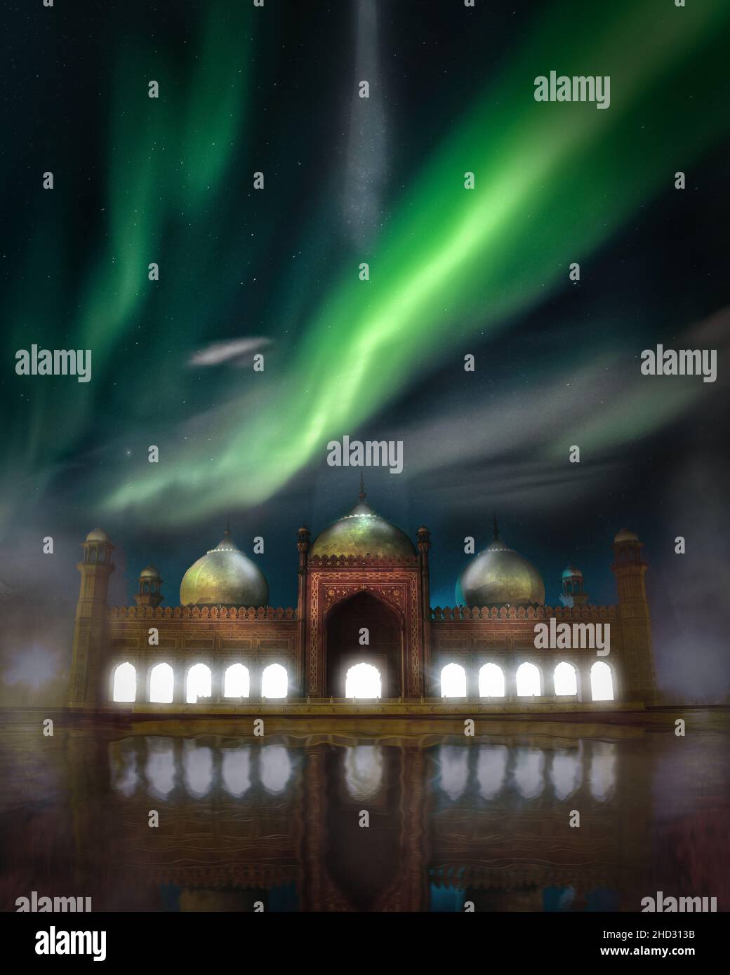 Beautiful Badshahi Mosque Under Northern Lights, Lahore, Pakistan Stock ...