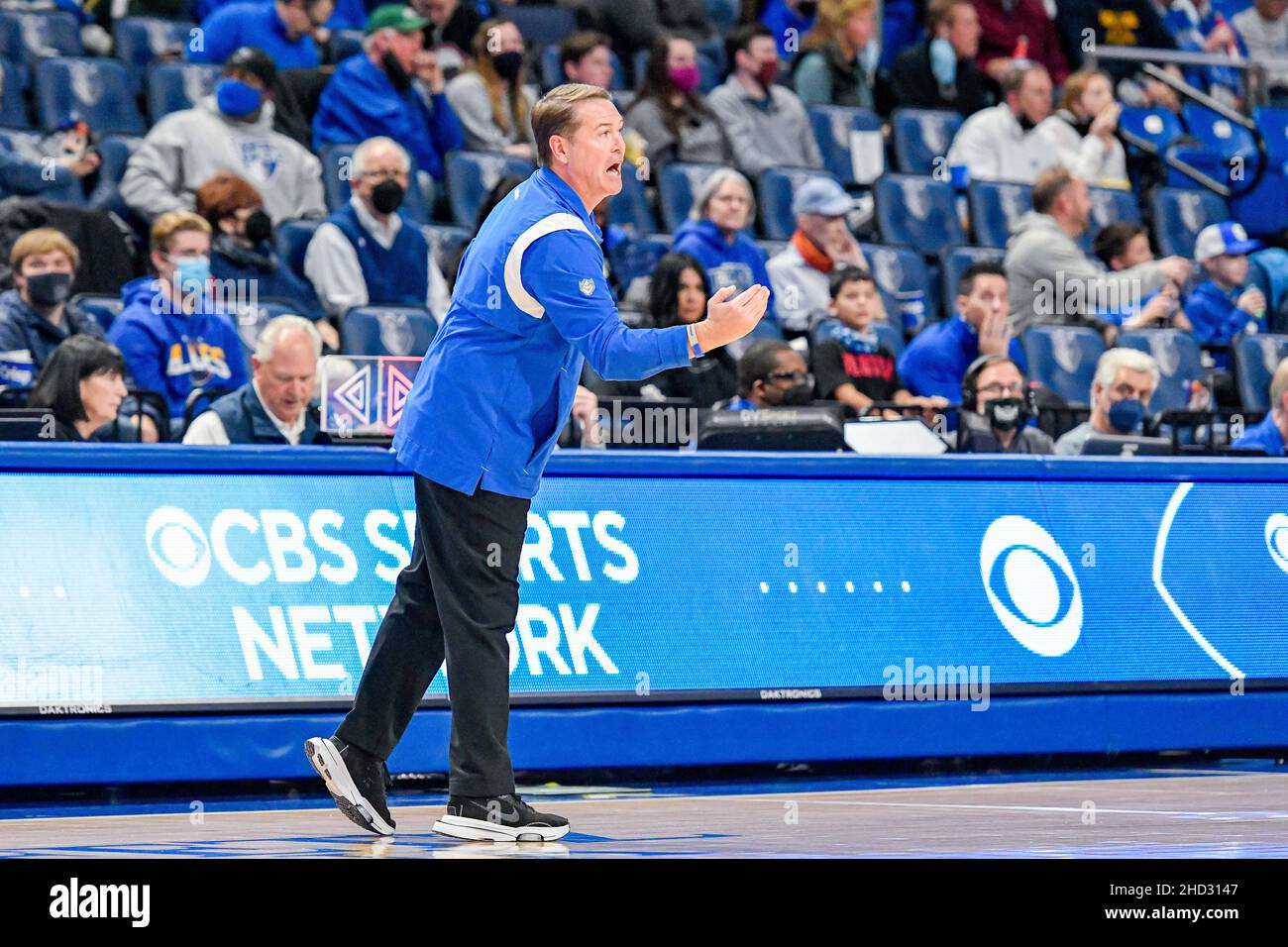 January 02, 2022: Saint Louis Billikens head coach Travis Ford gives ...