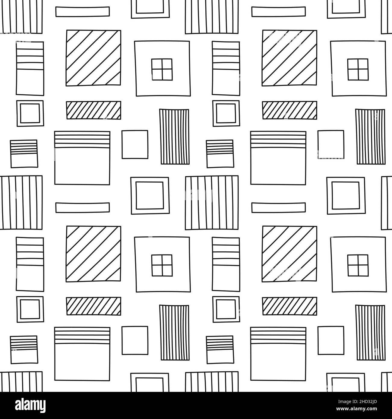 Abstract hand drawn seamless rectangle pattern, black and white texture ...