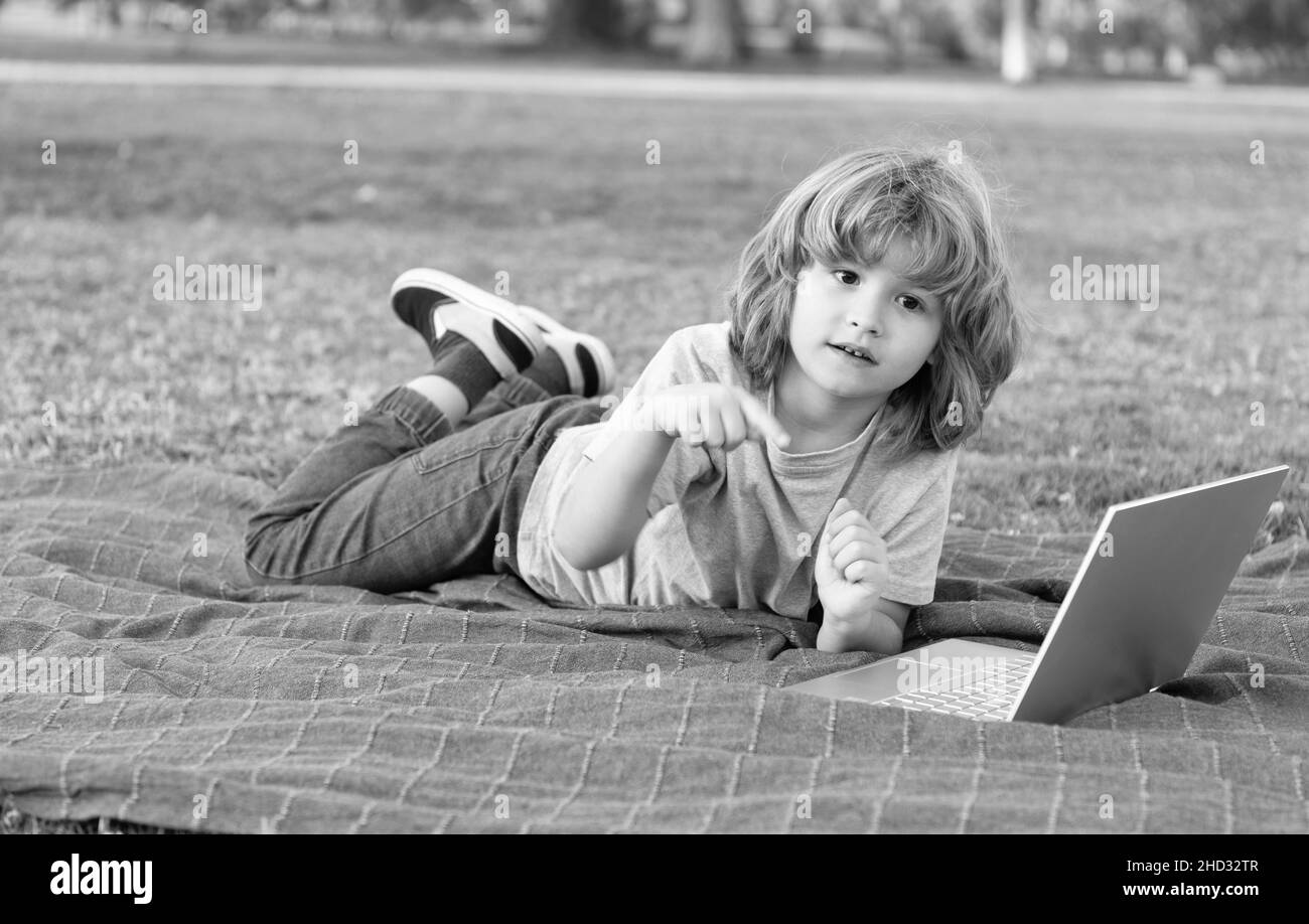 teen boy use laptop. online education. back to school. modern ...