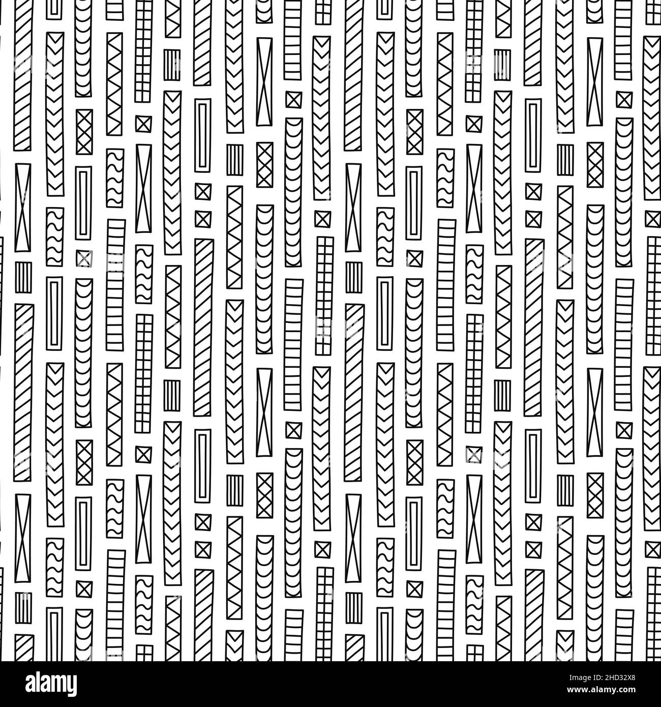 Abstract hand drawn seamless rectangle pattern, black and white texture ...