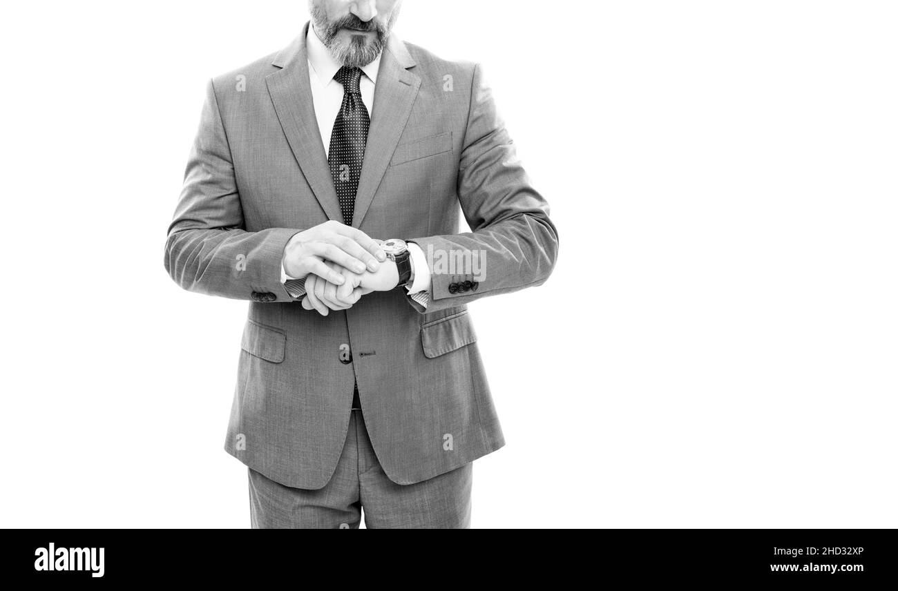 male fashion accessory. ceo man in suit checking time. cropped ...
