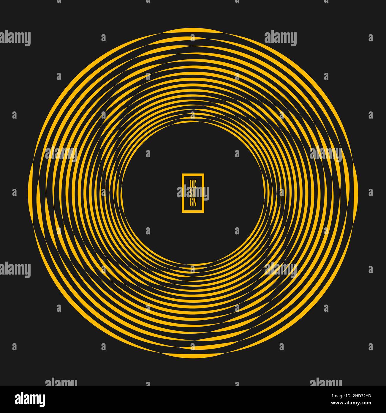Yellow concentric abstract lines in spiral form. Segmented circle ...