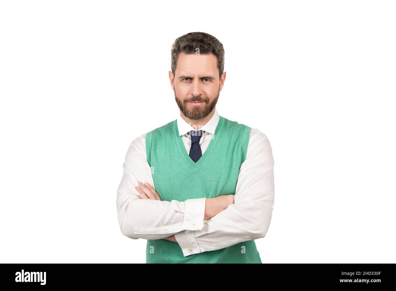 grizzled man crossed hands. mature elegant man with beard. hair and ...