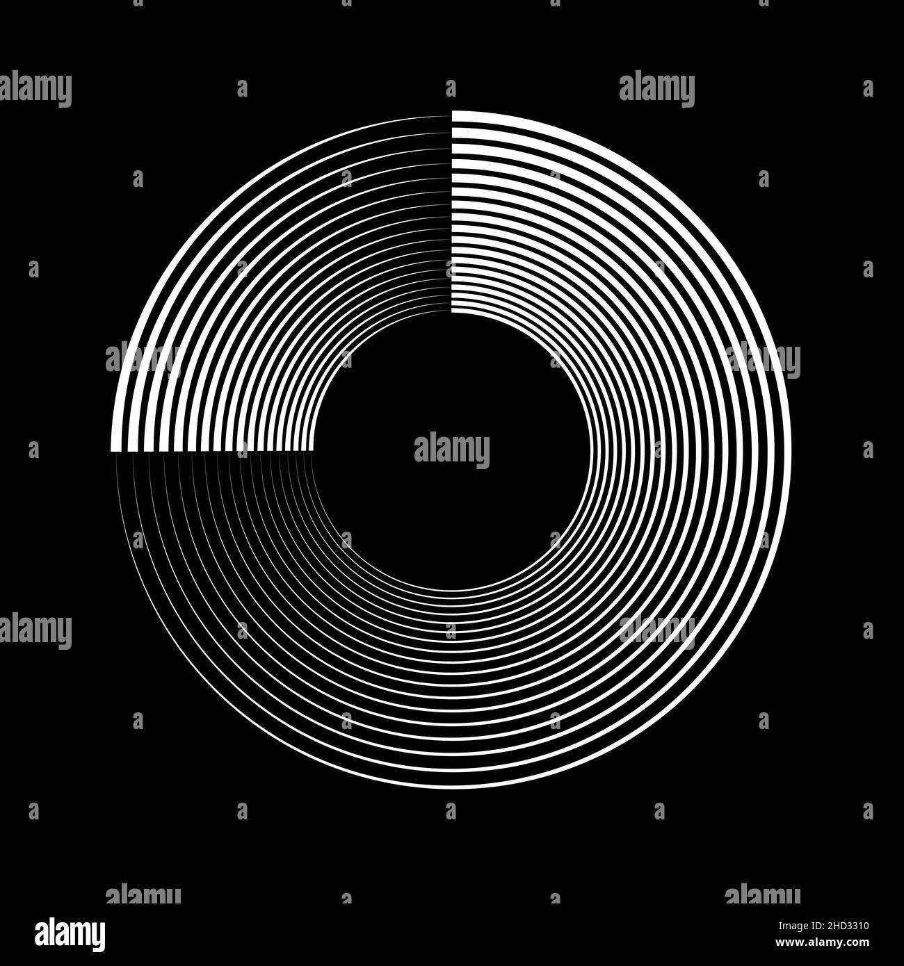 White abstract concentric curvy lines. Segmented circle. Trendy design ...