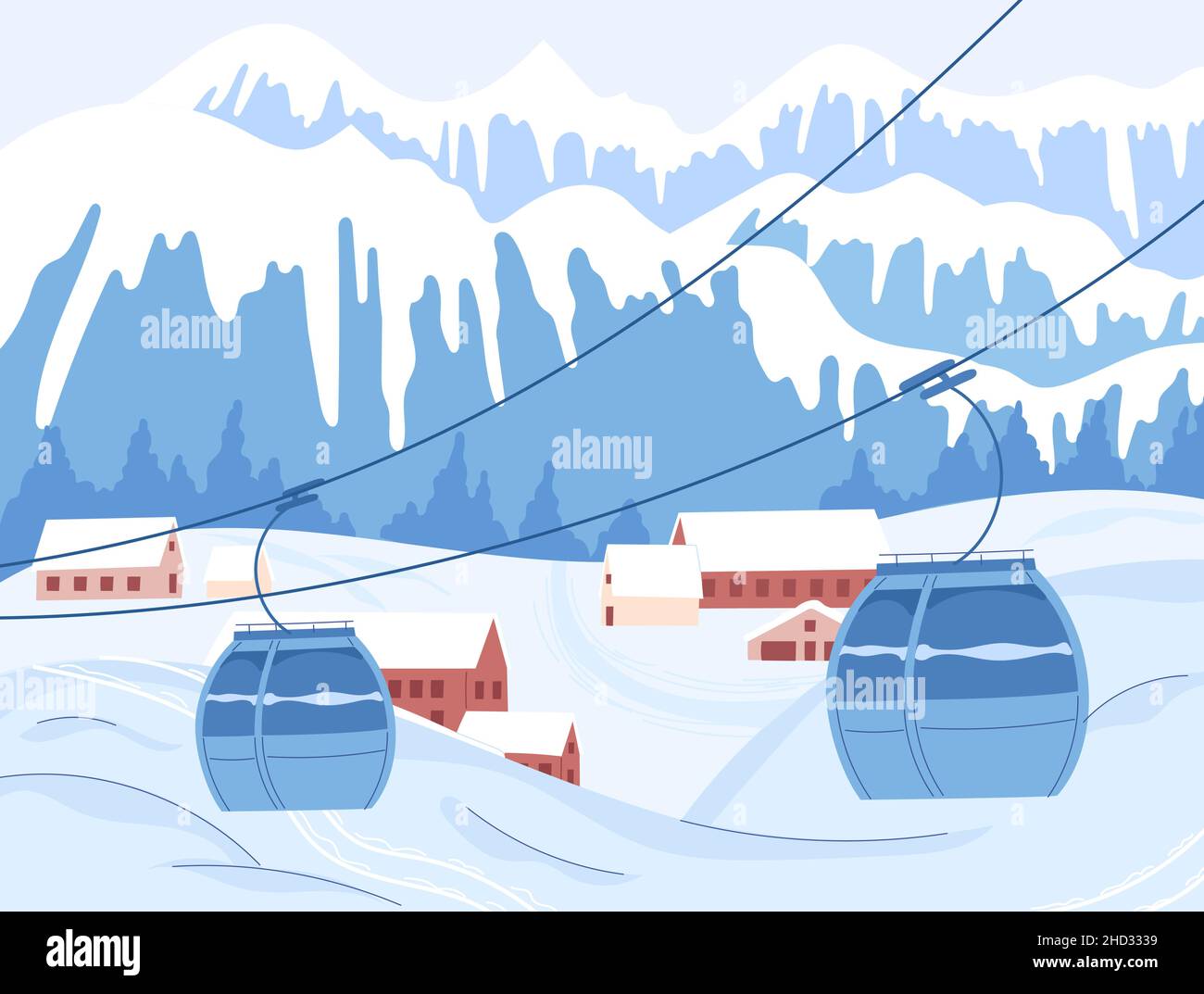Winter mountain landscape with a cable car. Ski resort Stock Vector ...