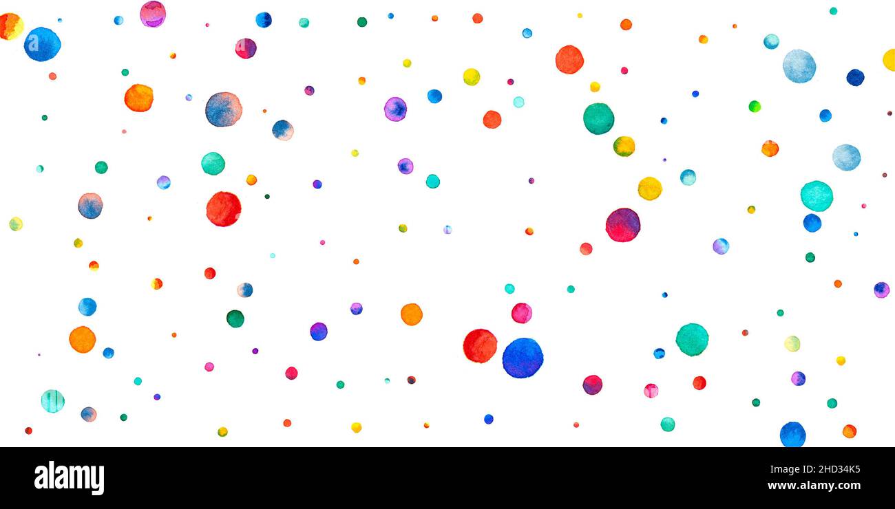 Watercolor confetti on white background. Alive rainbow colored dots ...