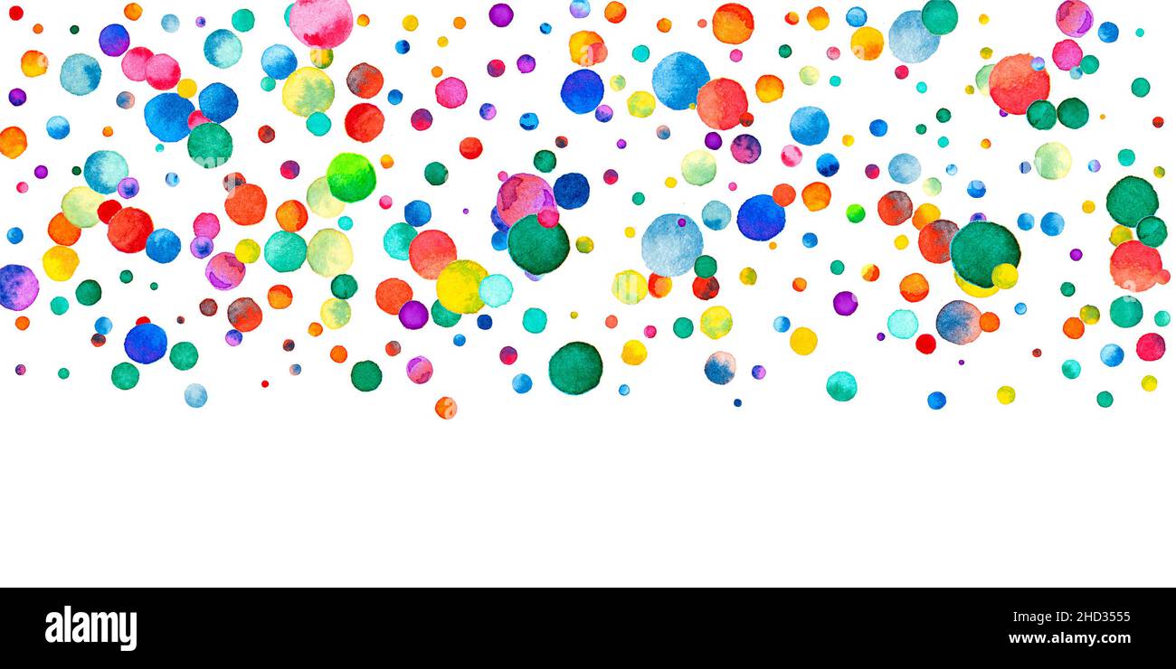Watercolor confetti on white background. Alive rainbow colored dots ...