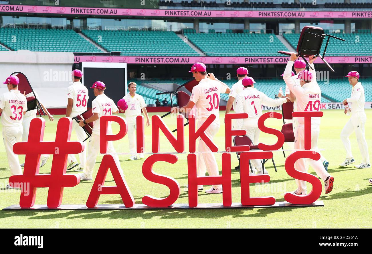 Australia's players have a team photo ahead of The Pink Test during a ...