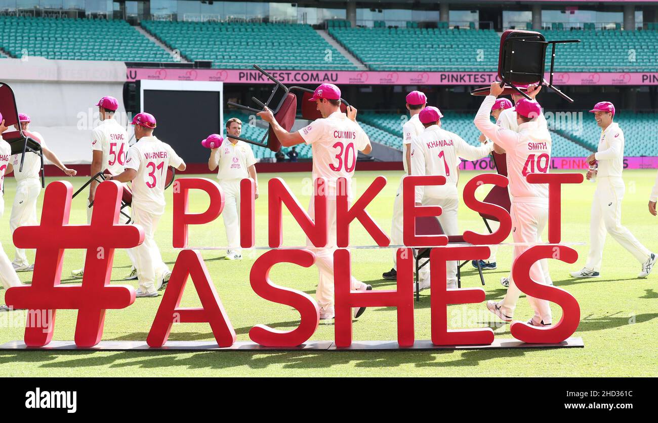 Australia's players have a team photo ahead of The Pink Test during a ...
