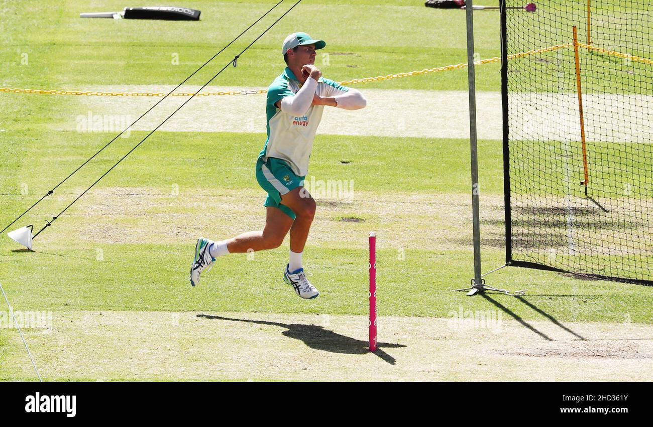 Australia's Mitchell Swepson during a nets session at the Sydney ...