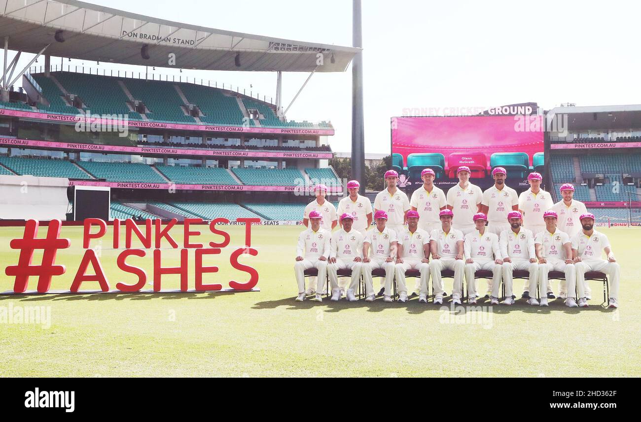 Australia's players have a team photo ahead of The Pink Test during a ...
