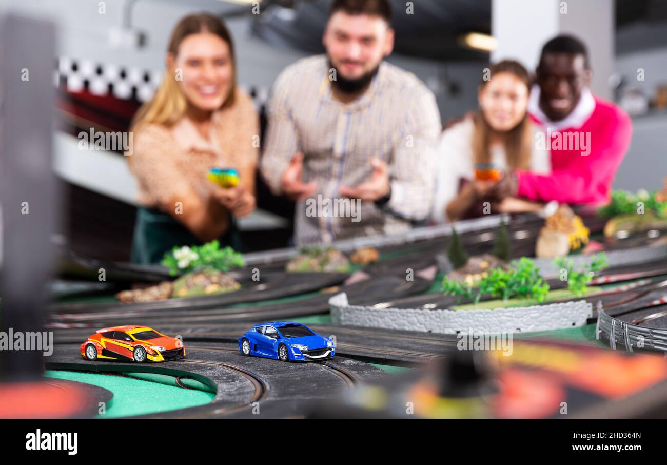 Models of race cars on track Stock Photo - Alamy
