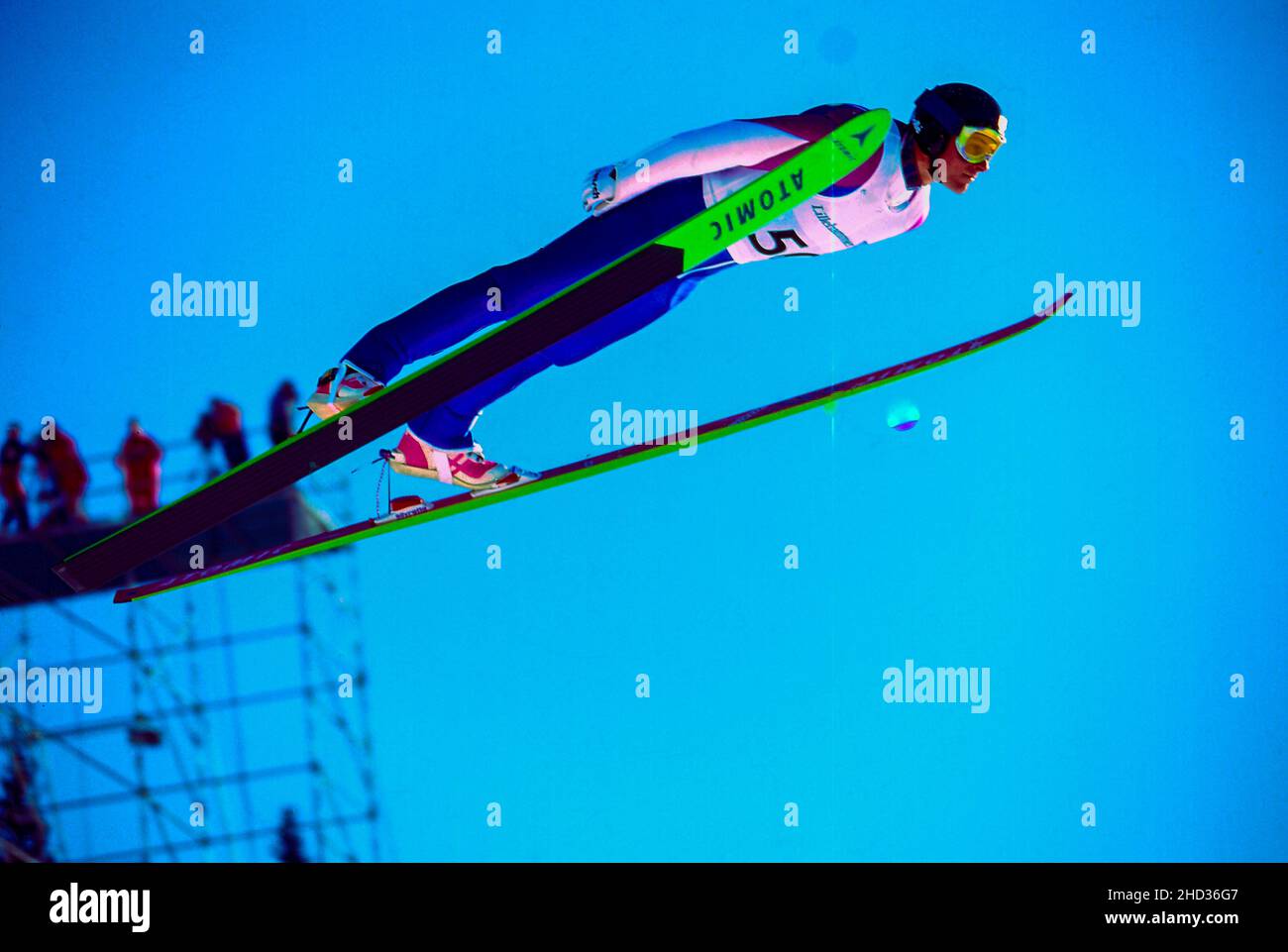Ted Langlois (USA) competing in the Men's K120 individual ski jumping ...