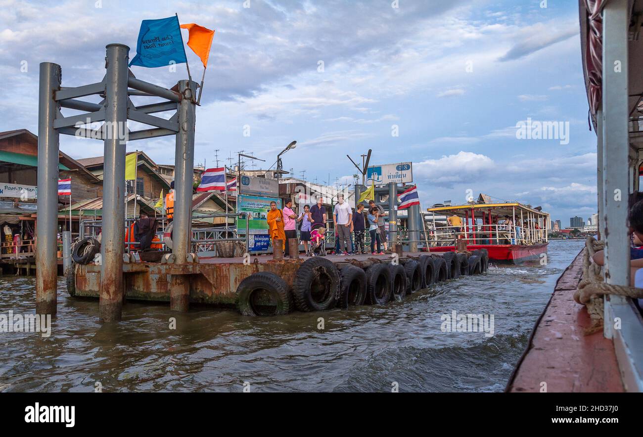 On a Ferry boat approaching the floating dock pick-up, drop-off point ...