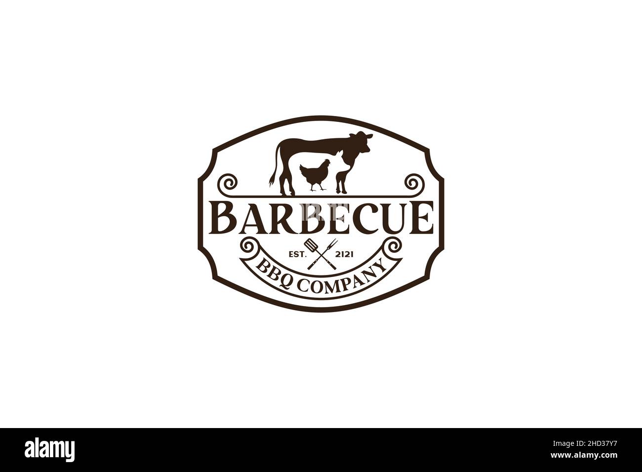 Vintage Retro Rustic Bbq Grill Barbecue Barbeque Label Stamp Logo Design Stock Vector Image