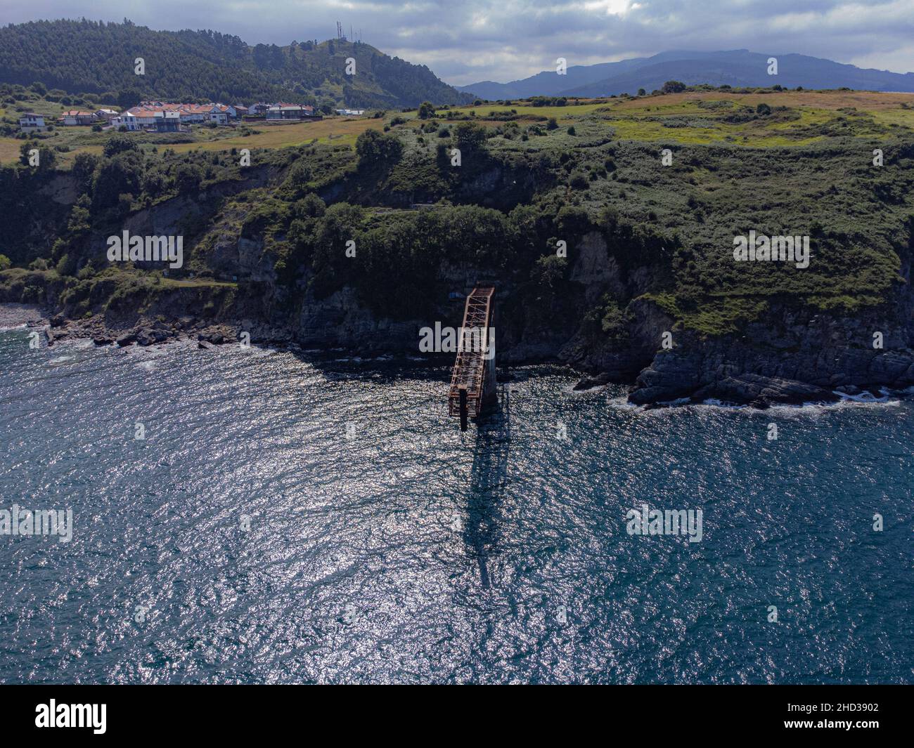 Aerial view with drone of Old abandoned ore loading dock Stock Photo ...