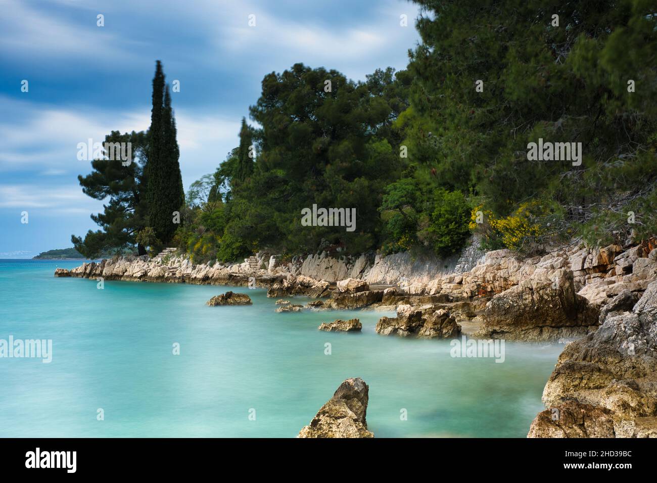 Beautiful scenery of KRK island coastline in Croatia with long exposure ...