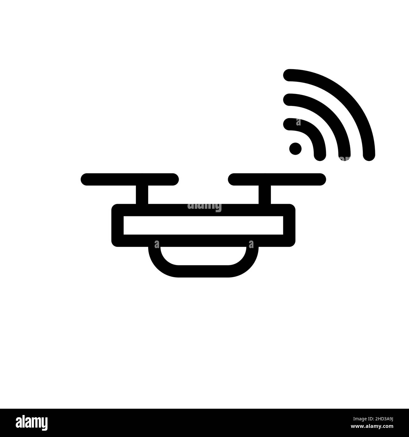 Flying drone with wireless control. Minimalistic line art icon. Pixel ...