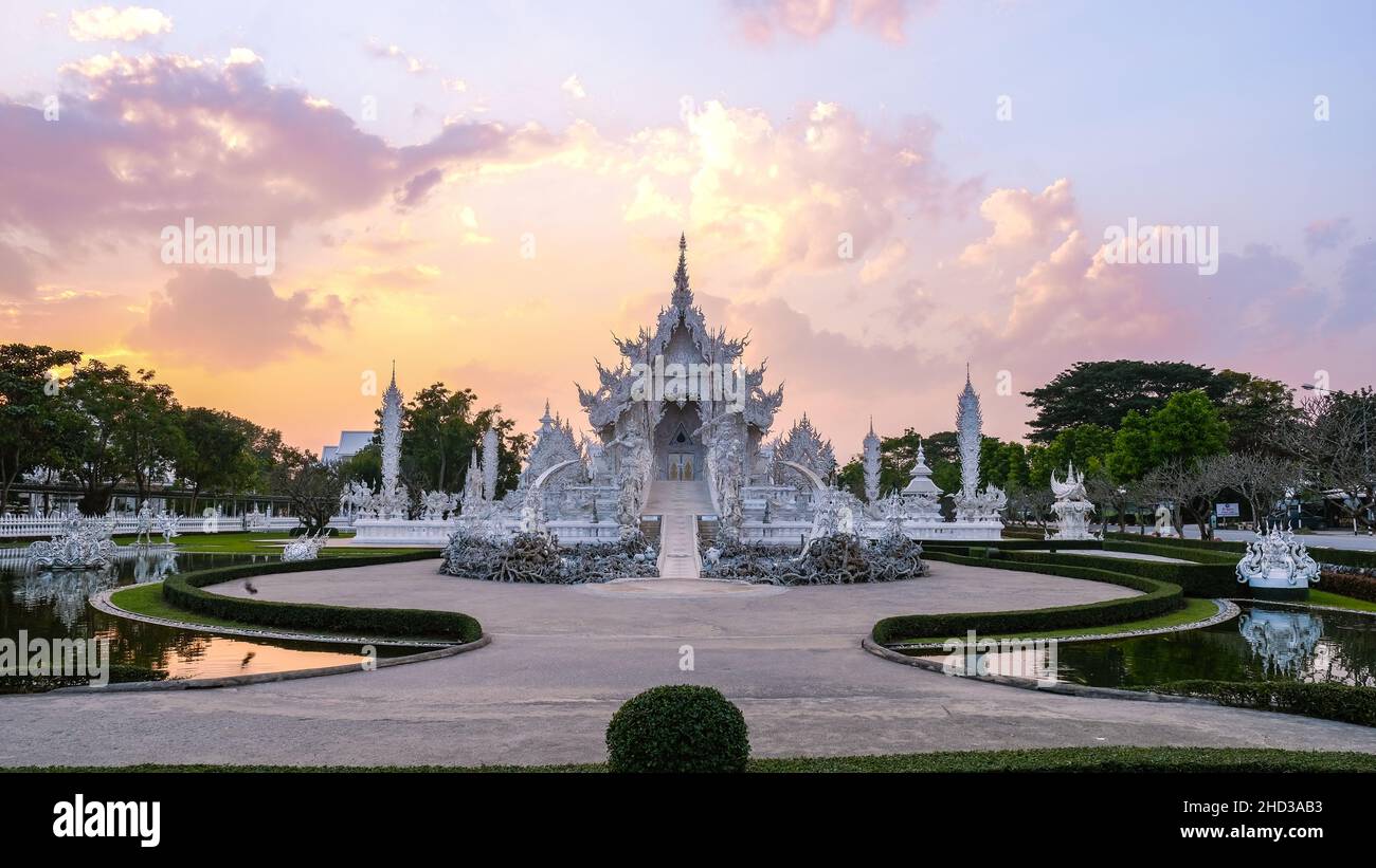 Chiang Rai Thailand, white temple Chiangrai during sunset, Wat Rong Khun, aka The White Temple ...