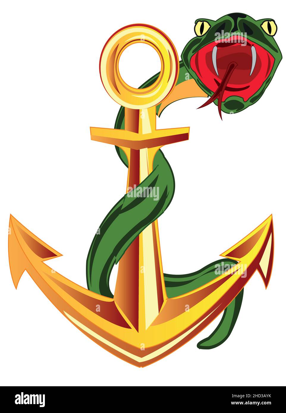 Poisonous snake on ship anchor on white background is insulated Stock ...