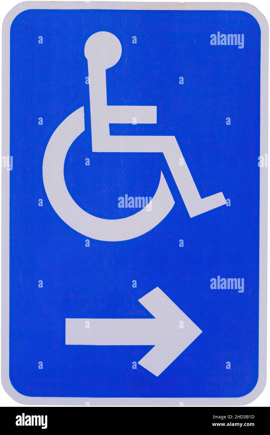 A handicap access sign with right pointing arrow Stock Photo - Alamy