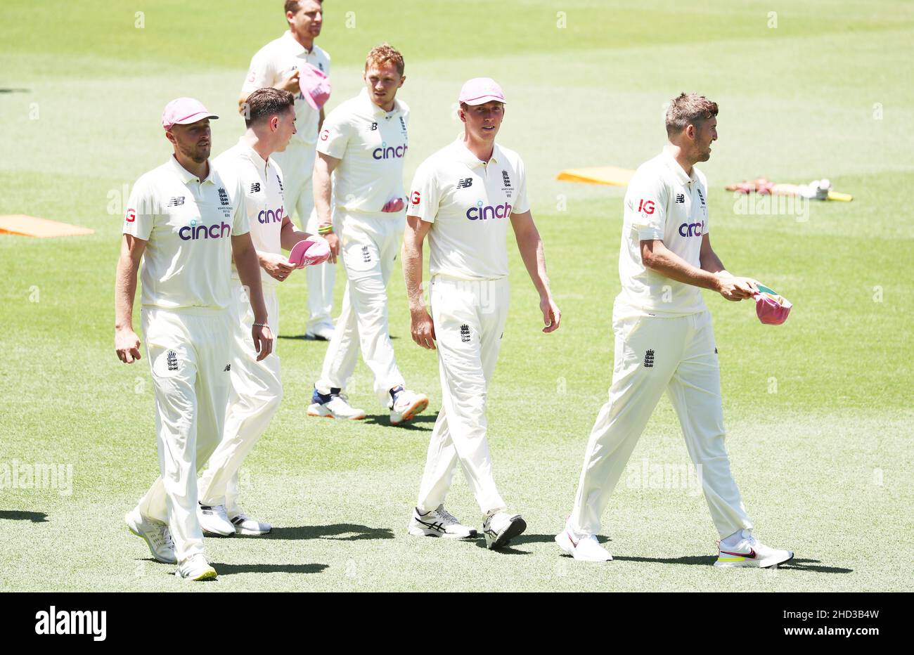 England players pose for a photo ahead of the pink test during a nets ...