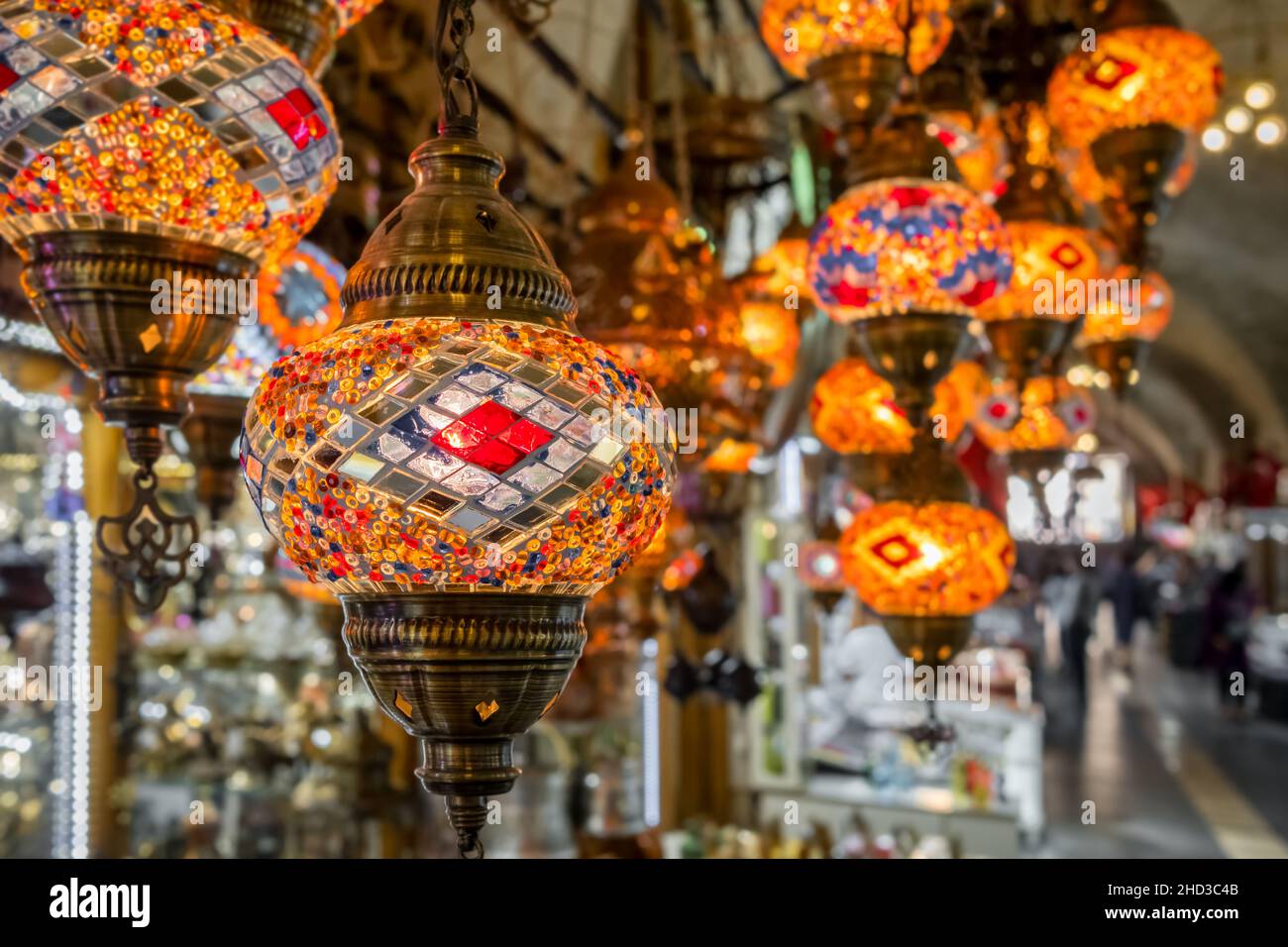 Colorful Turkish glass lamps at traditional Eastern Bazaar in Turkey ...