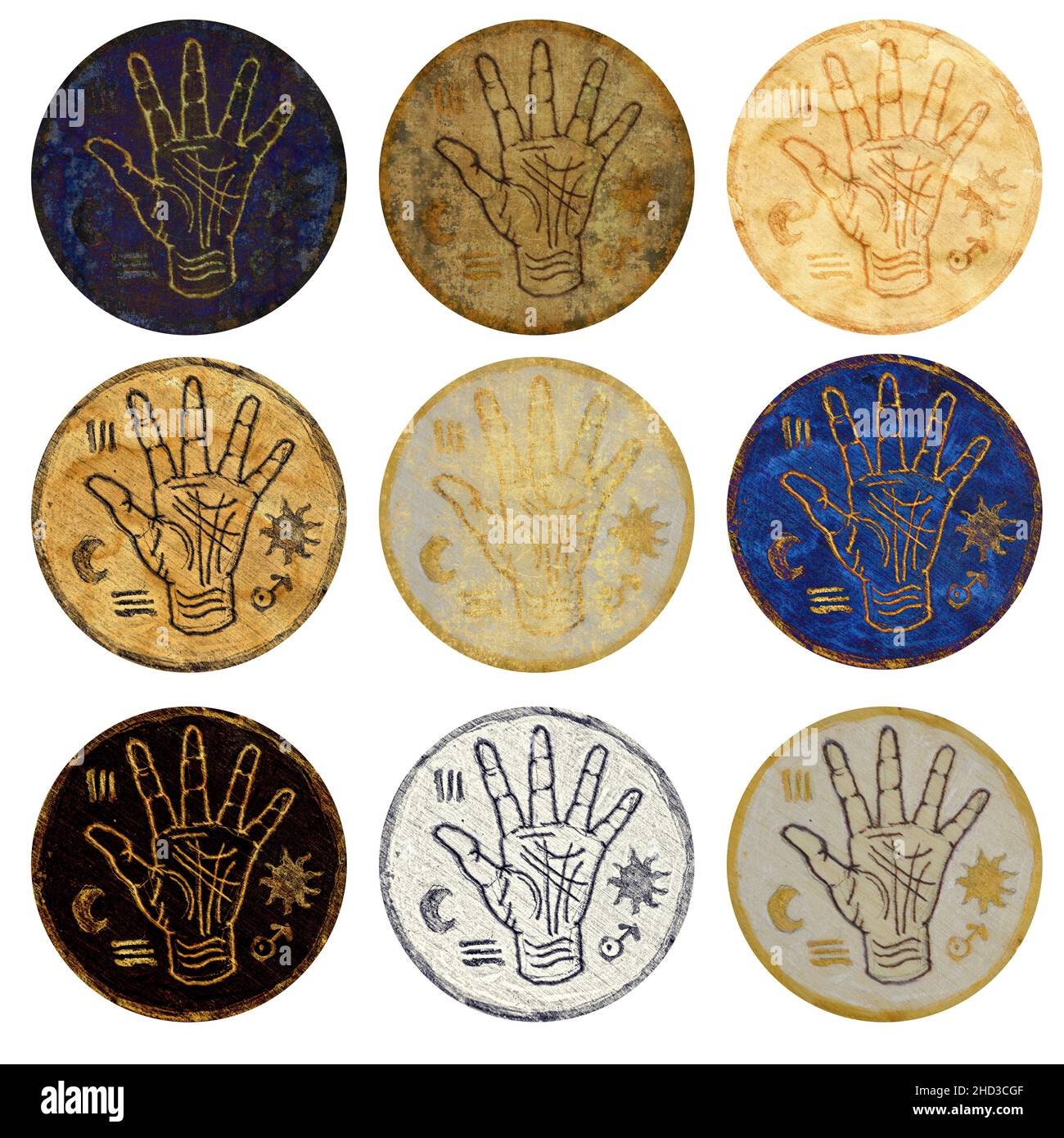 Design clip art set with magic seals, stamp or print with symbols of ...