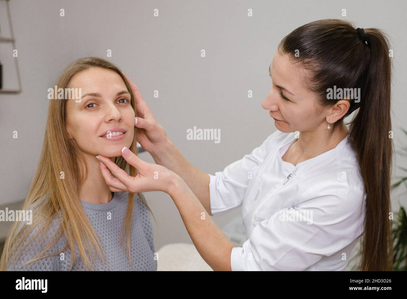 Client meeting dermatology cosmetician specialist in the room ...