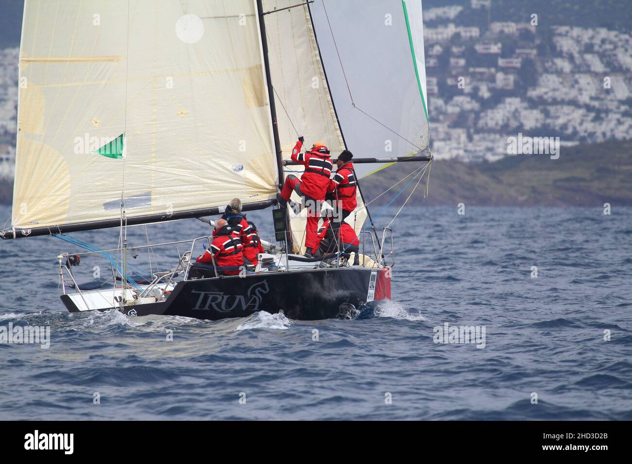 Bodrum,Turkey. 25 March 2018: Sailboats sail in windy weather in the ...